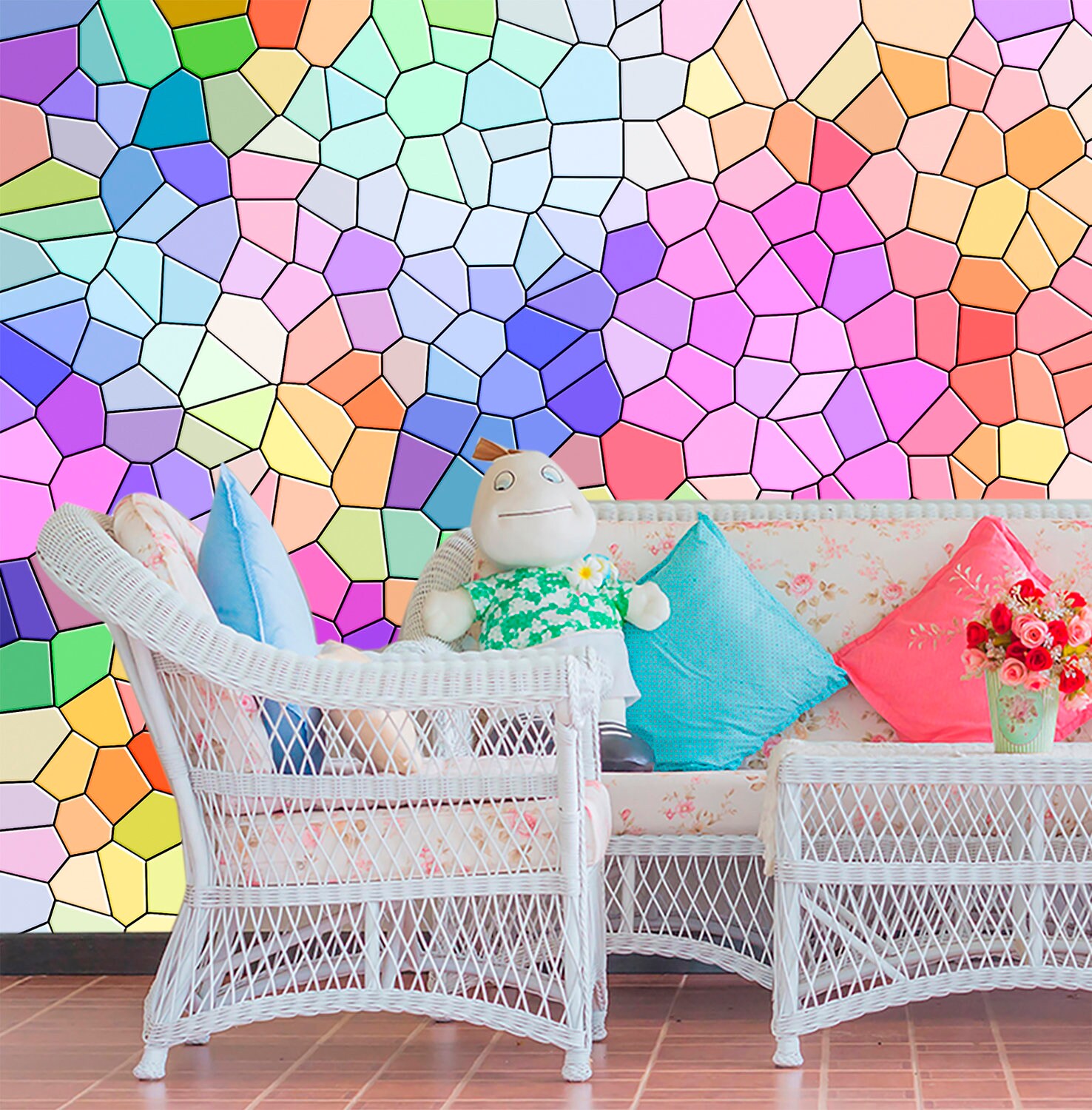 Tile Mosaic Wallpaper Colorful Pattern Wall Mural Mosaic - Etsy