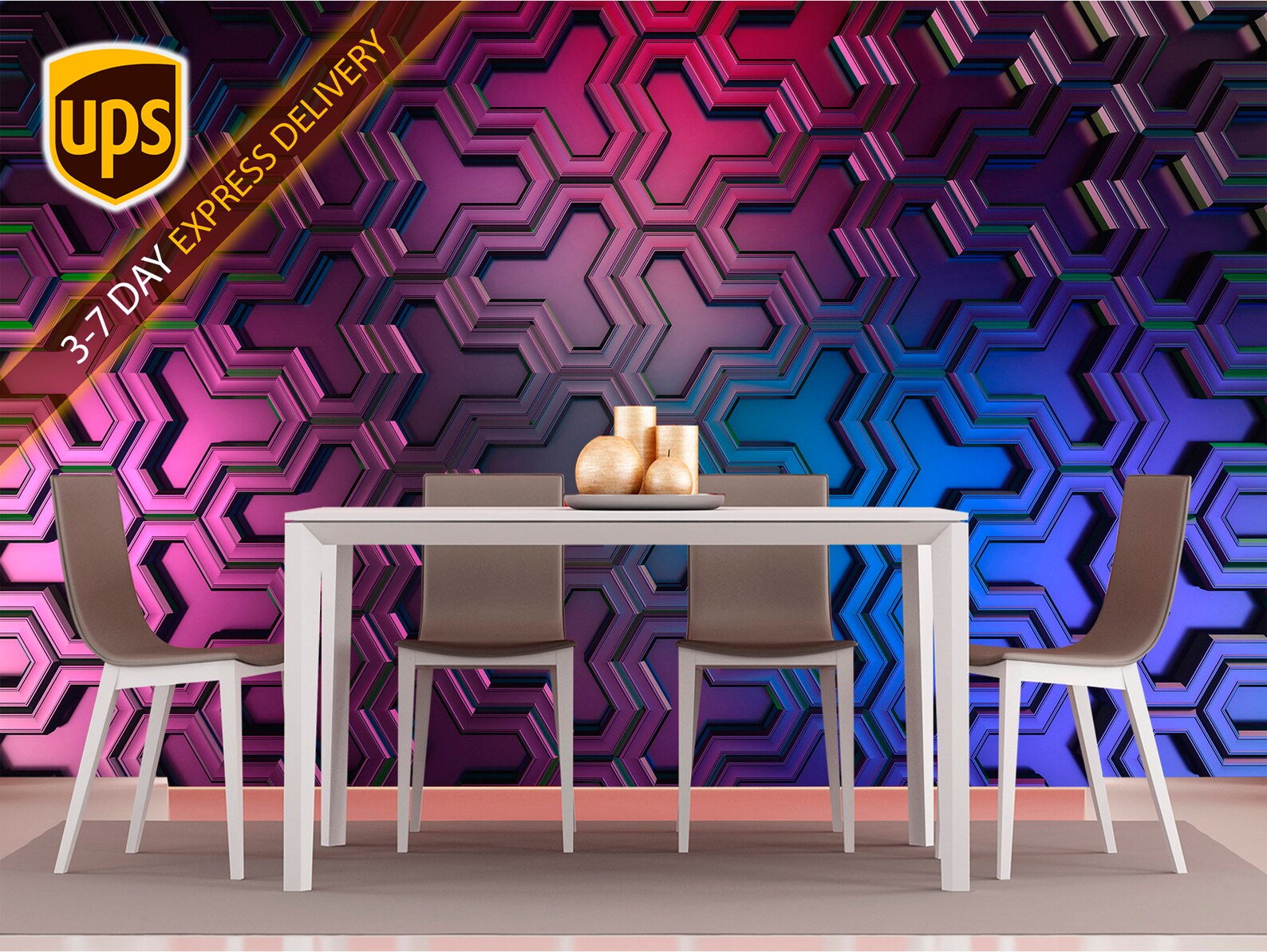 3D Geometric Wallpaper. Abstract Wall Decor. Dark Geometric - Etsy