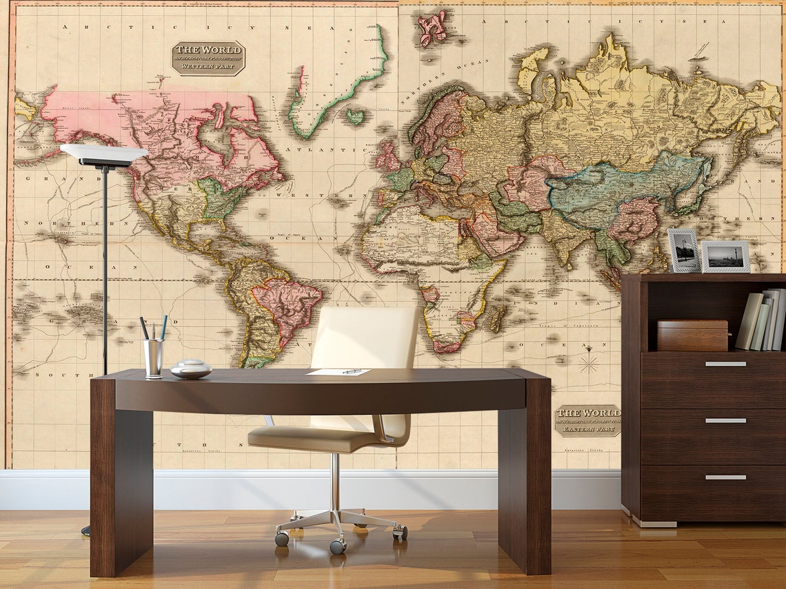 World Map Wallpaper Mural / Large Wall Murals / Non Woven - Etsy