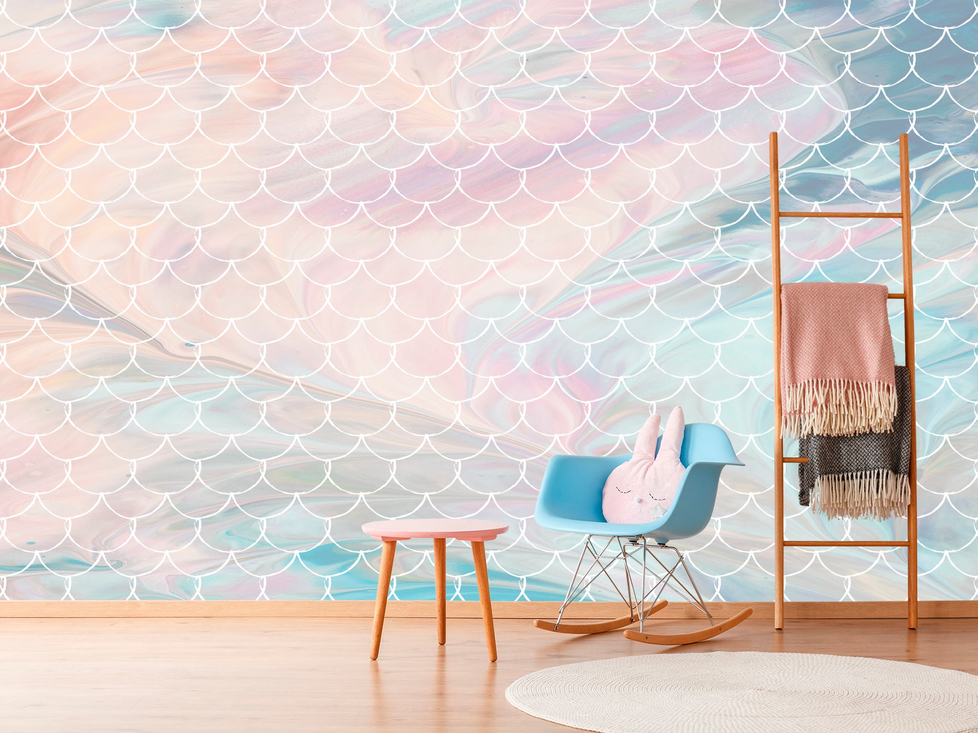 Rainbow Mermaid Tail Wallpaper for Girl Nursery. Mermaid | Etsy