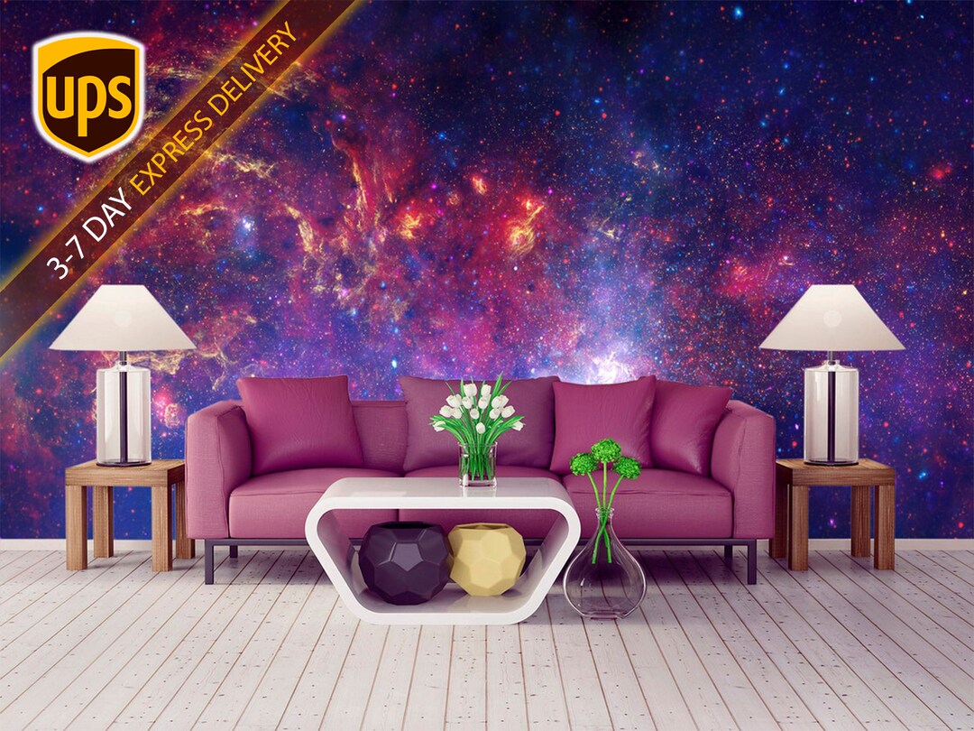 Purple Cosmic Wallpaper. Galaxy Accent Wallpaper Any Room. - Etsy