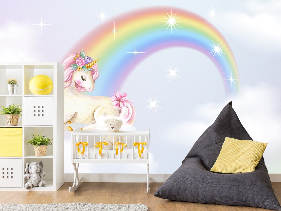 Unicorn Wallpaper Removable. Unicorn Wall Mural Girl Room. | Etsy