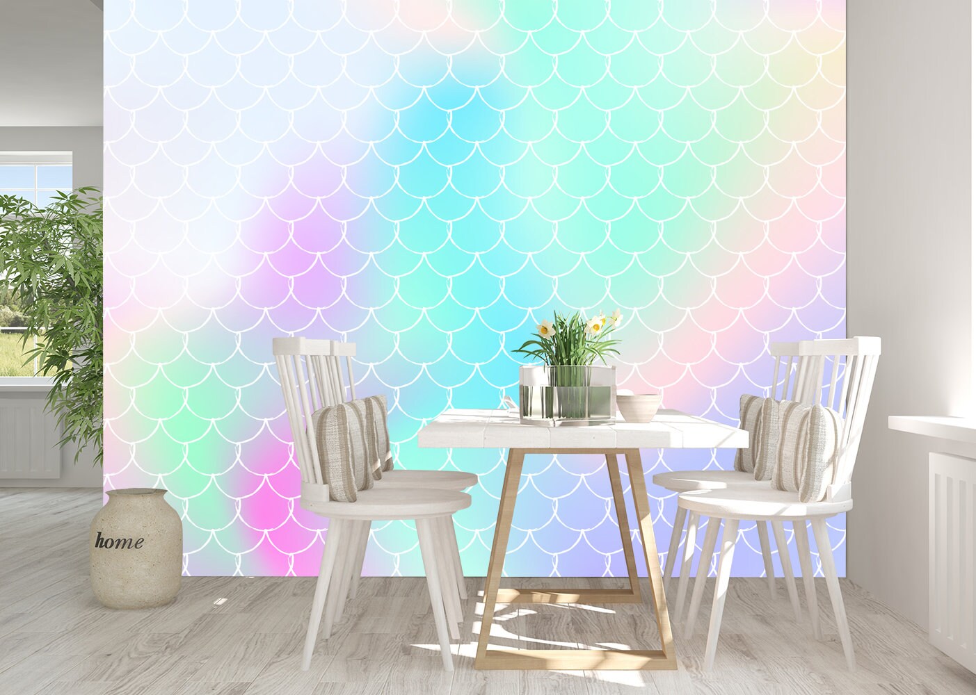 Mermaid Tail Wallpaper for Girl Nursery. Blue and Pink Mermaid - Etsy