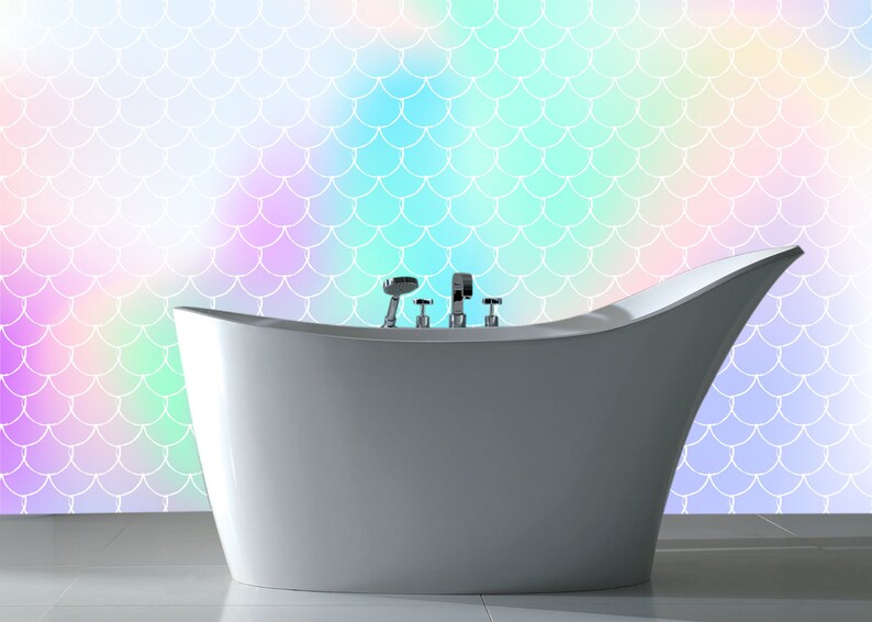 Mermaid Tail Wallpaper for Girl Nursery. Blue and Pink Mermaid - Etsy