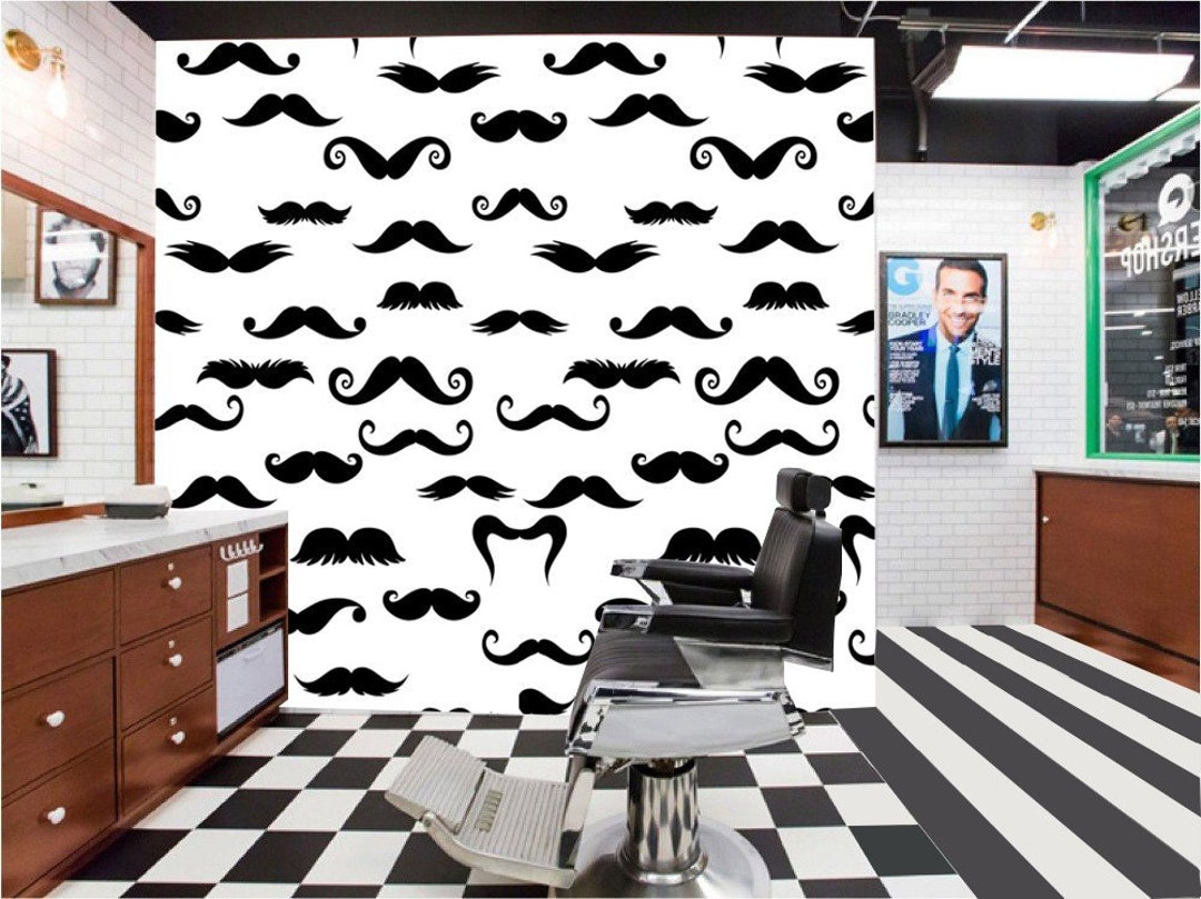 Mustache and Beard Pattern Wallpaper. Design for Barber Shop. Black and ...