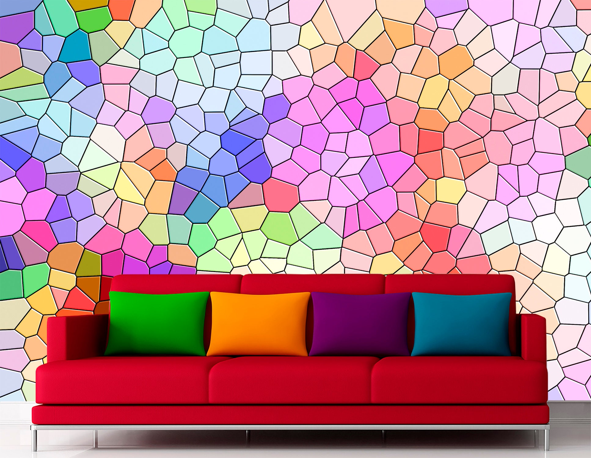 Tile Mosaic Wallpaper Colorful Pattern Wall Mural Mosaic - Etsy