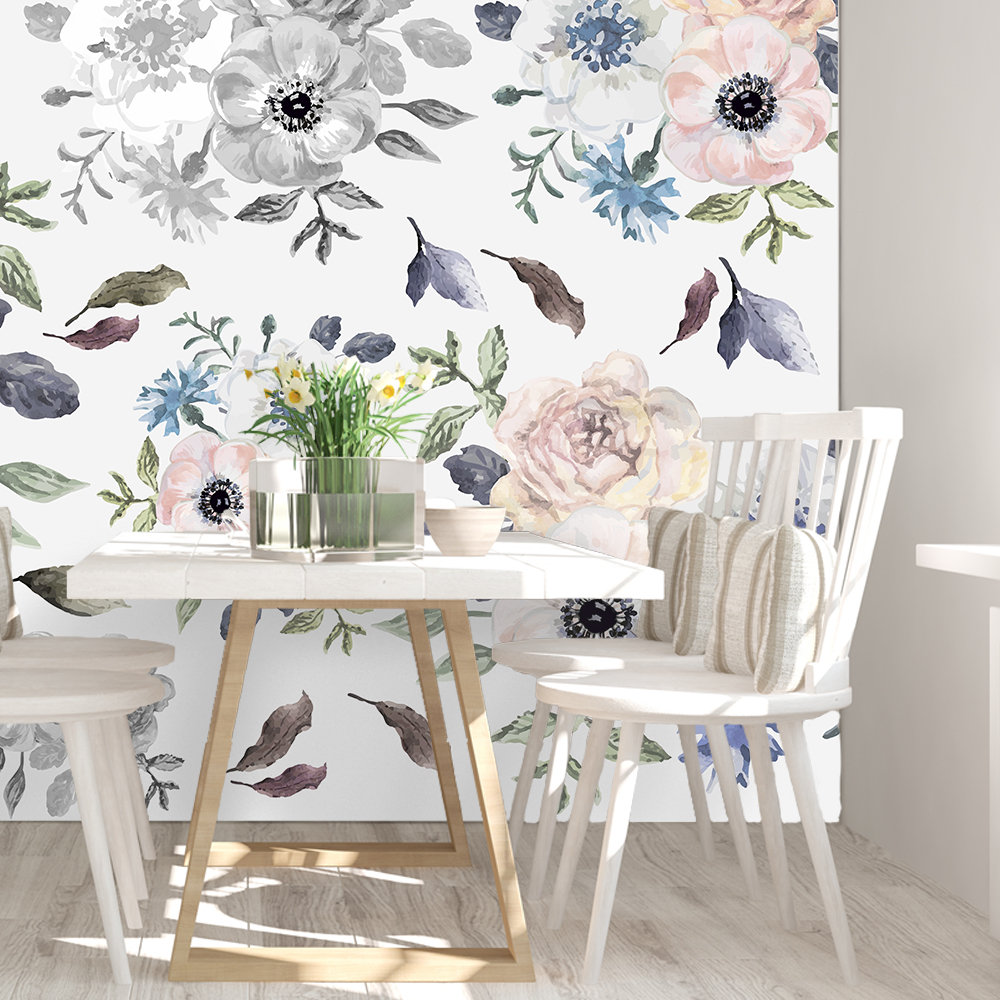Removable Floral Wallpaper. Color Flowers Wallpaper. Eco - Etsy