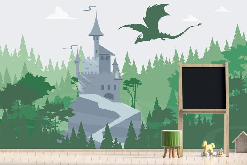 Wizard's Castle Wallpaper Boys Room Removable, Dragon Castle Wall Mural ...