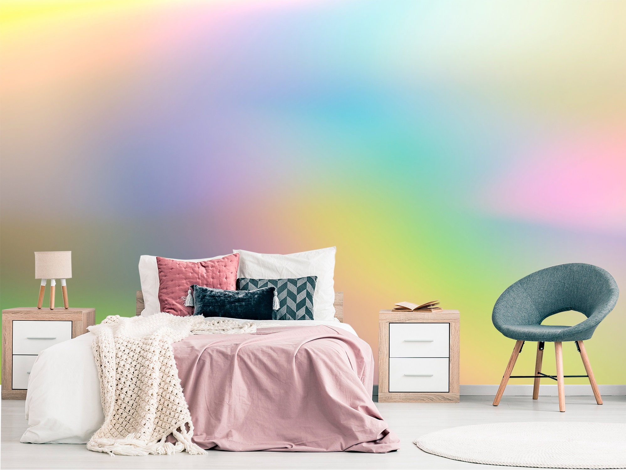 Colorful Wall Mural Rainbow Kids Wallpaper Painting Rainbow | Etsy