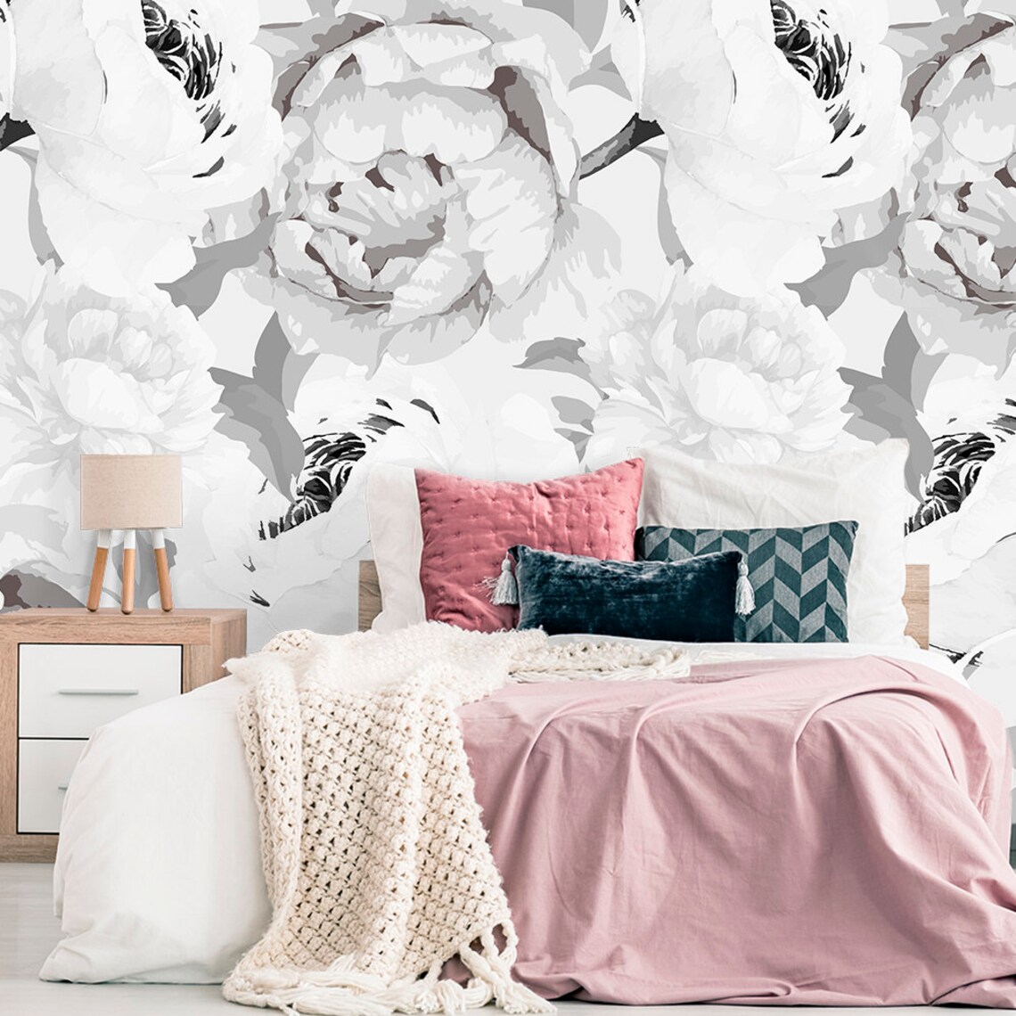 Peony Wallpaper Removable. Light Peony Wall Mural. Eco | Etsy