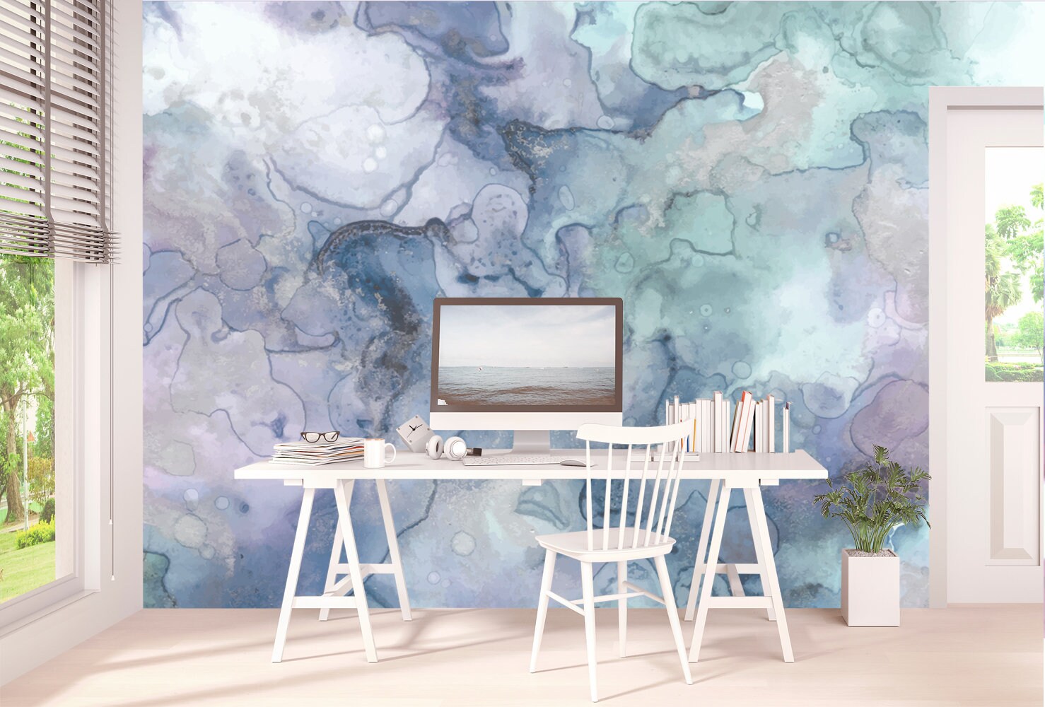 Watercolor Paint Stains Wallpaper. Splash Wall Decor. Blue | Etsy