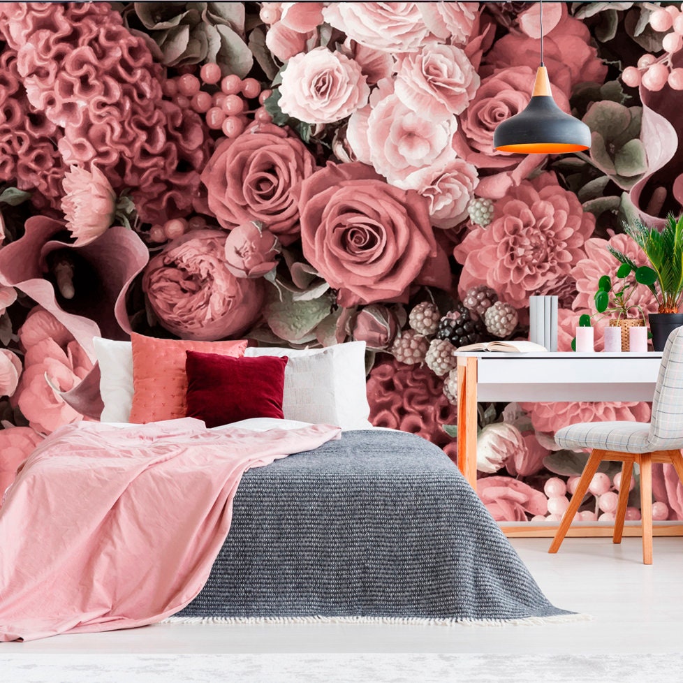 Rose Flowers Wallpaper. Floral Wallpaper Removable. Roses | Etsy
