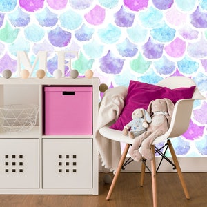 Mermaid Wallpaper for Girl Nursery. Mermaid Tail Wallpaper. Nautical ...