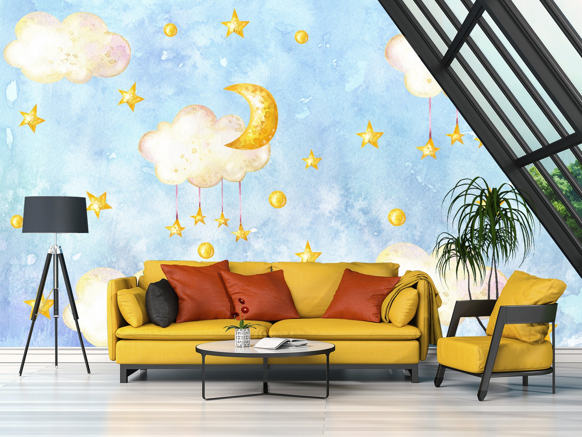 Night Wallpaper for Nursery Moon With Stars Wallpaper | Etsy