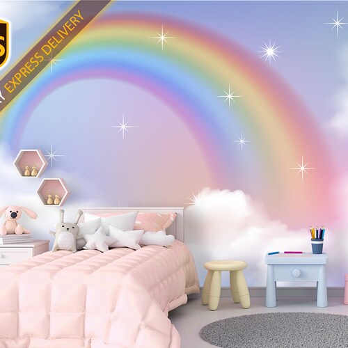 Rainbow Wallpaper Kids Removable Colorful Wallpaper Painting | Etsy