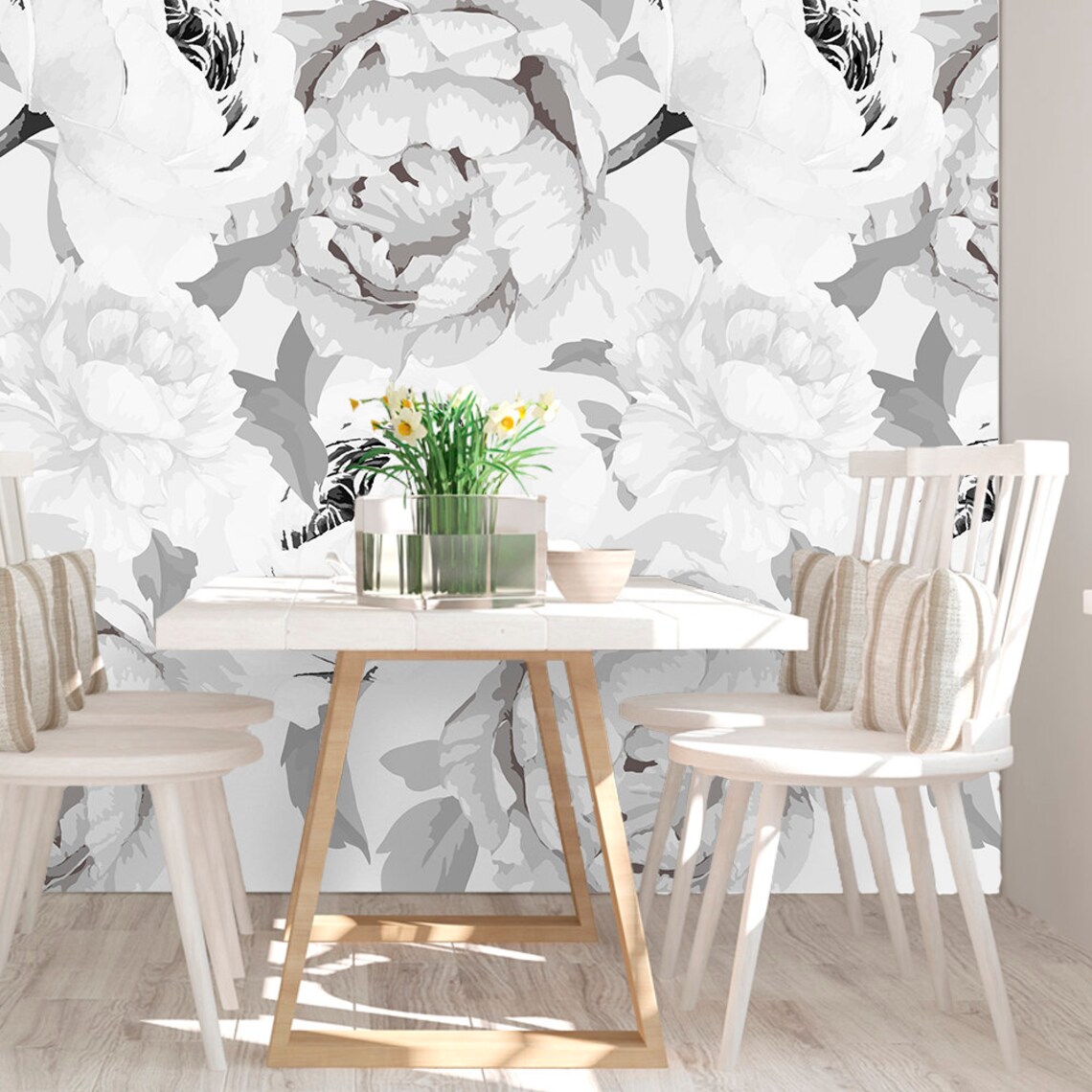 Peony Wallpaper Removable. Light Peony Wall Mural. Eco | Etsy