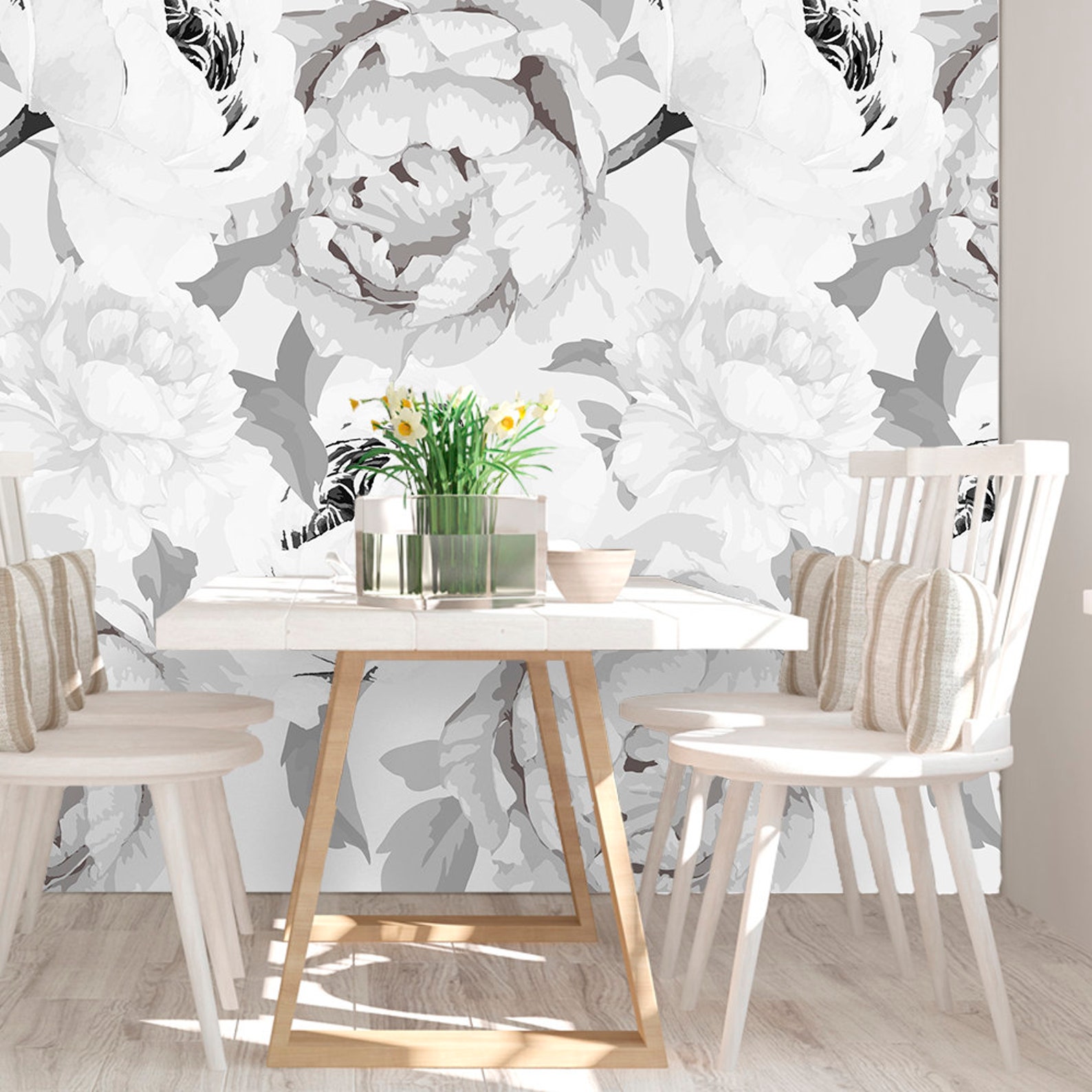 Peony Wallpaper Removable. Light Peony Wall Mural. Eco | Etsy