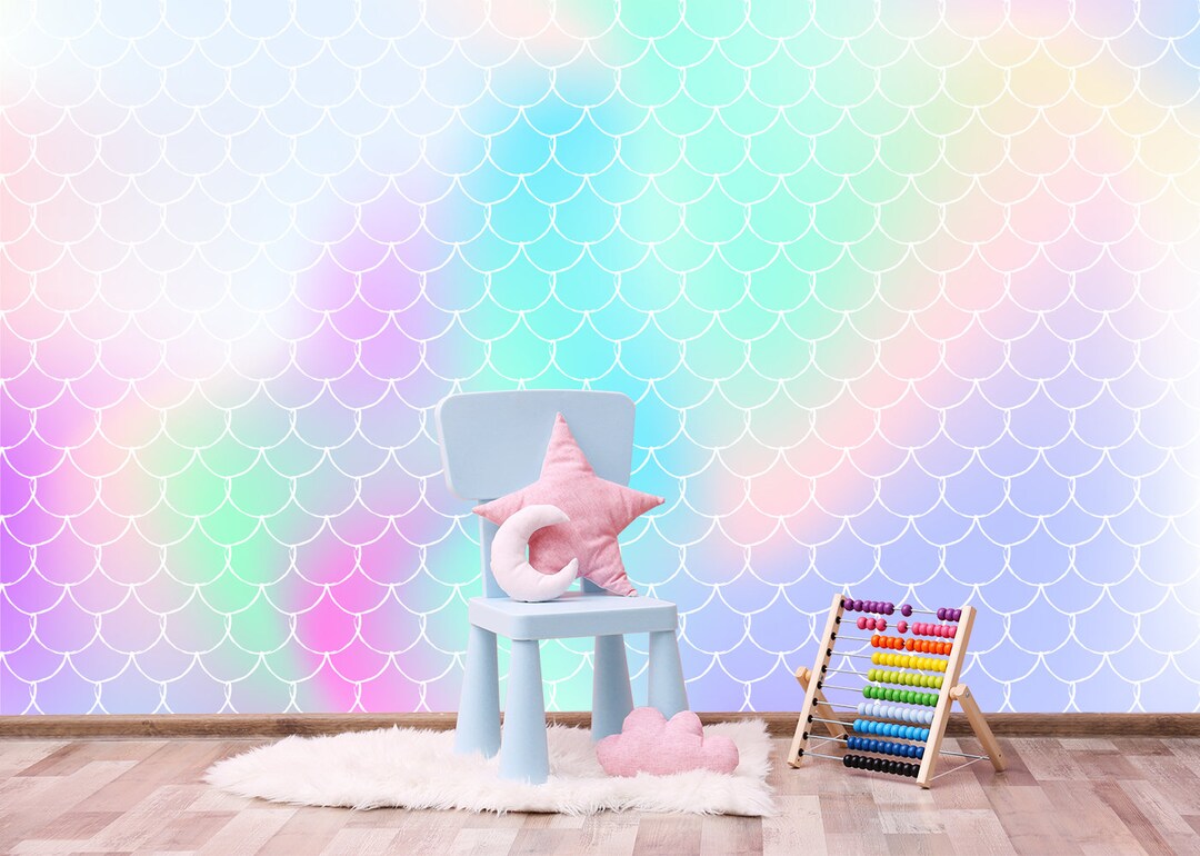 Mermaid Tail Wallpaper for Girl Nursery. Blue and Pink Mermaid ...