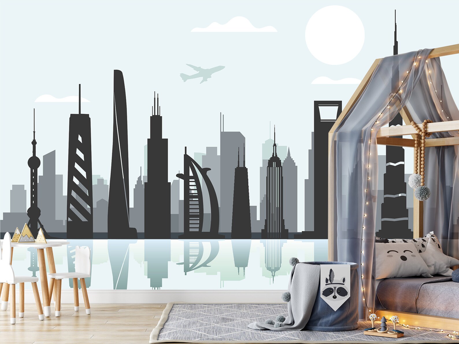 Buildings Houses Skyscraper Wallpaper Boys Room. Town Wall - Etsy