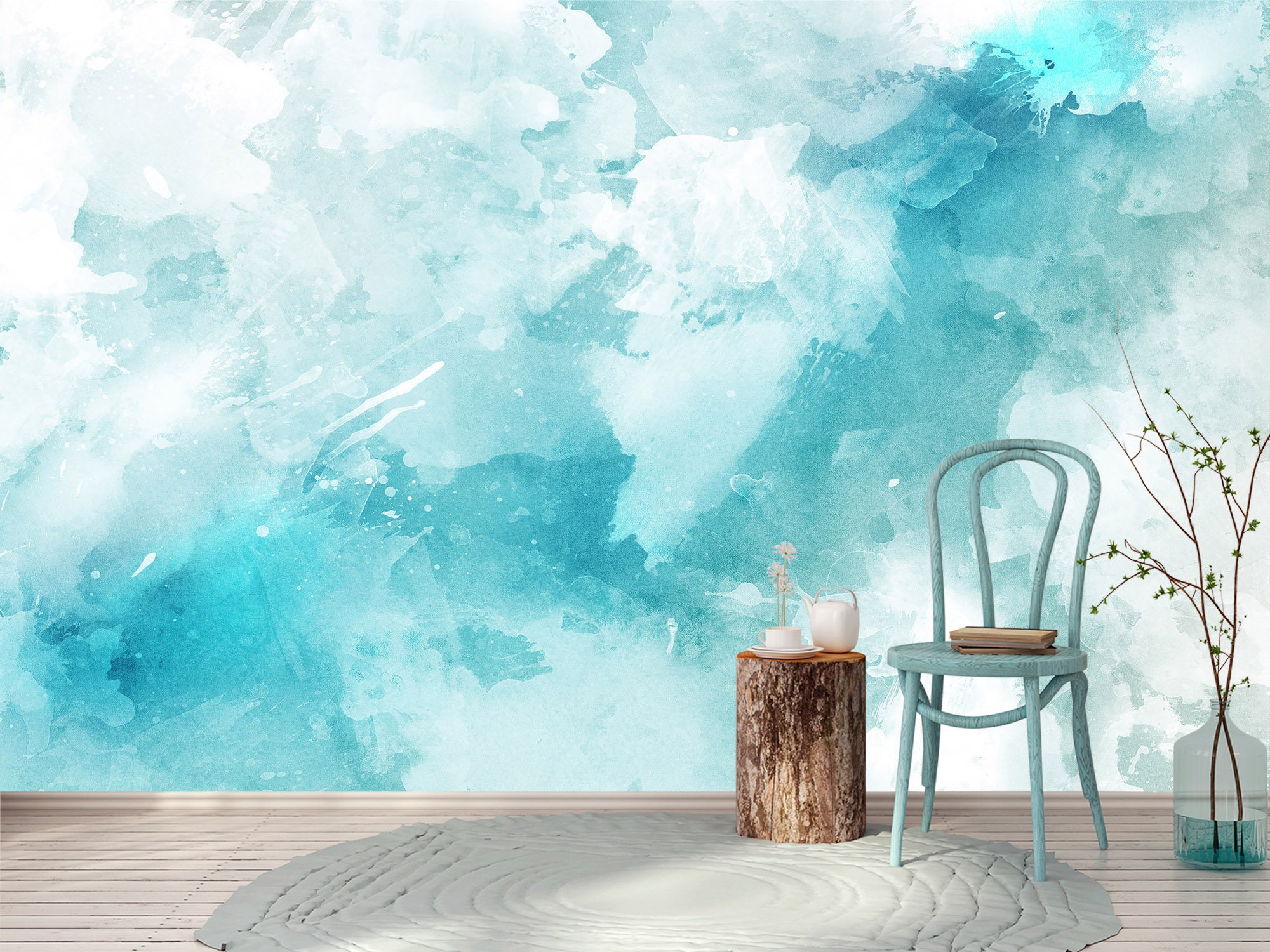 Blue Splash Watercolor Wallpaper. Ombre Wallpaper. Vintage | Etsy