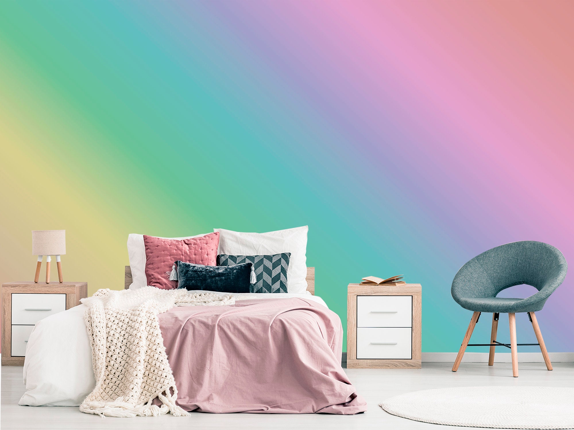 Colorful Wall Mural Rainbow Kids Wallpaper Painting Rainbow | Etsy