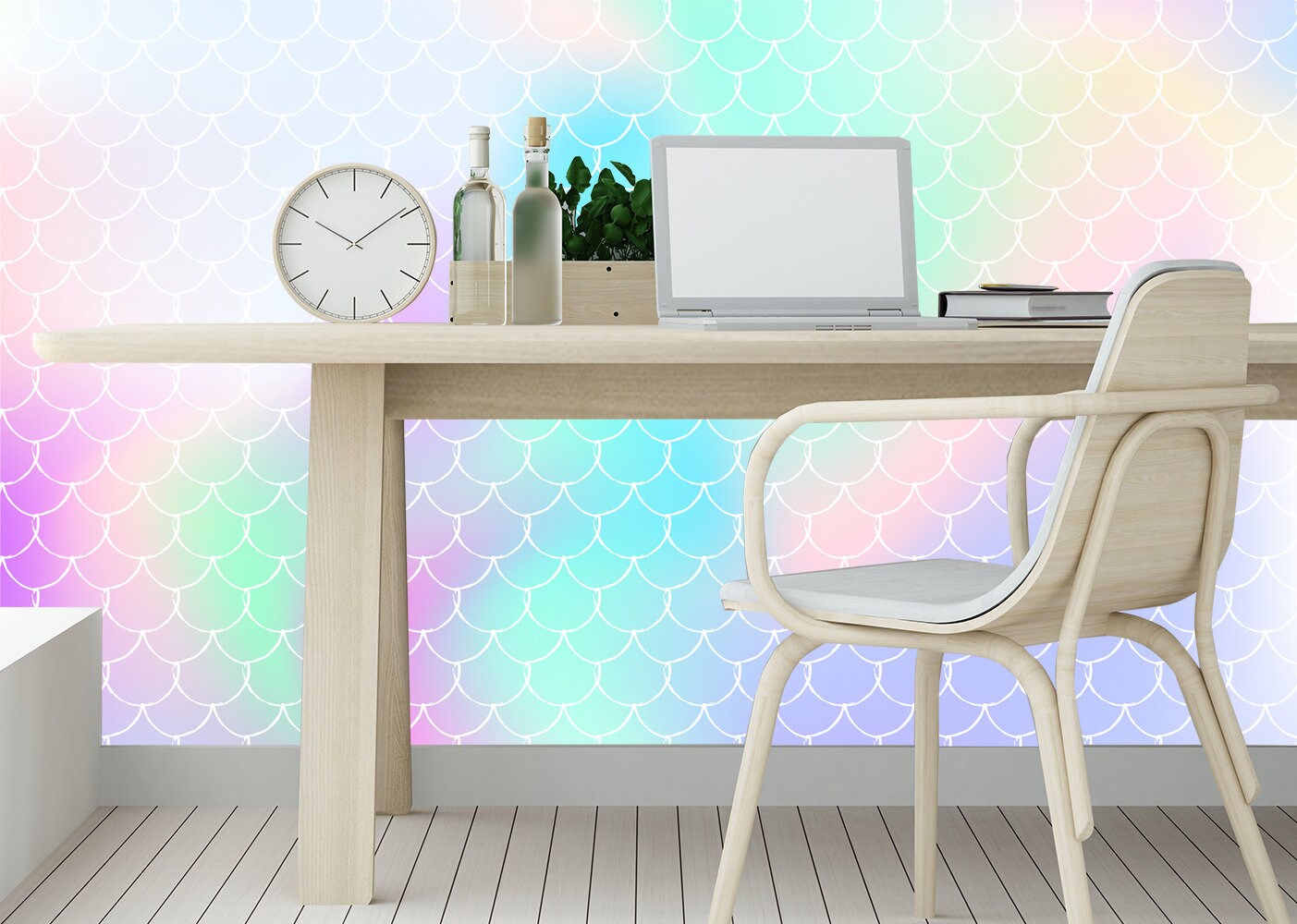 Mermaid Tail Wallpaper for Girl Nursery. Blue and Pink Mermaid - Etsy