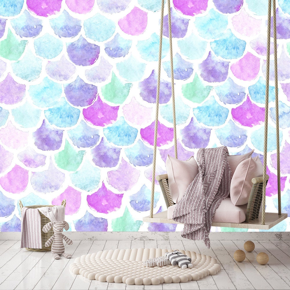 Mermaid Wallpaper for Girl Nursery. Mermaid Tail Wallpaper. | Etsy
