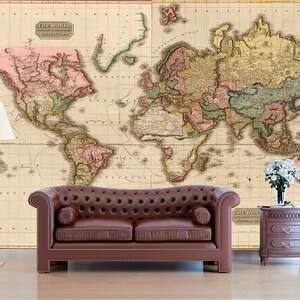 World Map Wallpaper Mural / Large Wall Murals / Non Woven Wallpaper ...