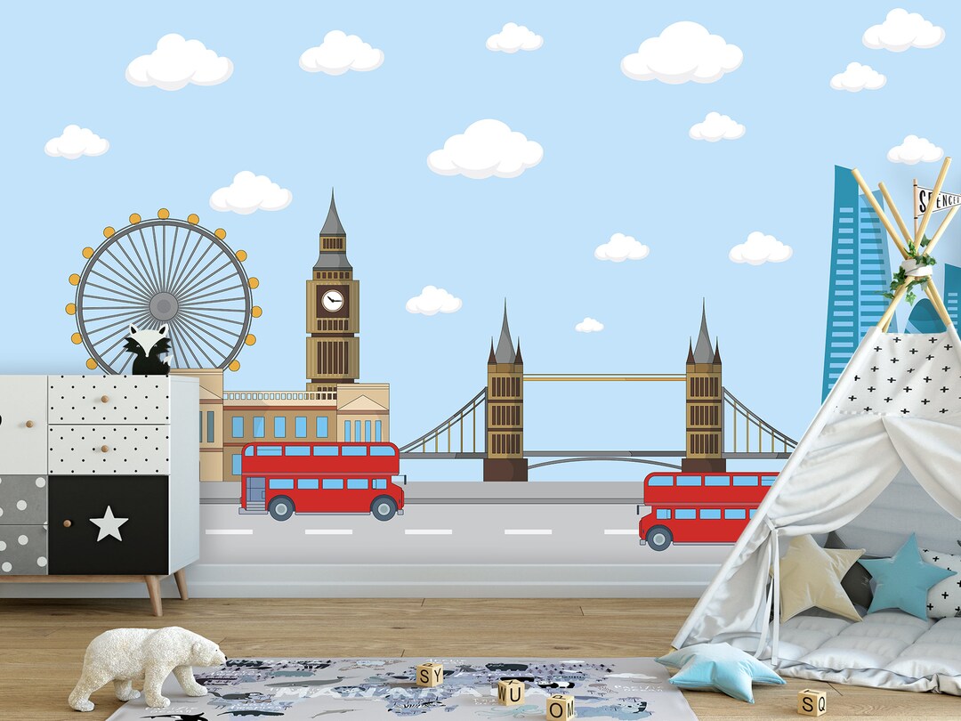 London City Wallpaper for Nursery Peel & Stick, Big Ben Wall Mural for ...