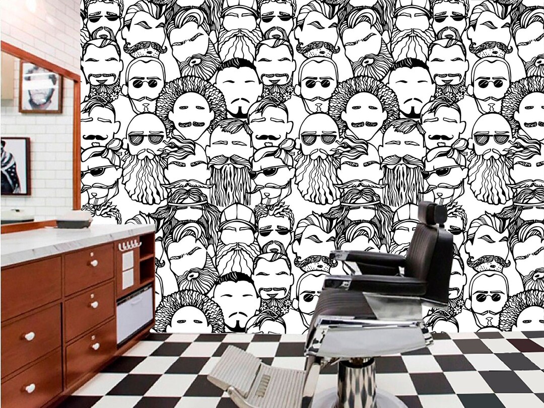 Mustache and Beard Pattern Wallpaper. Design for Barber Shop. Black and ...