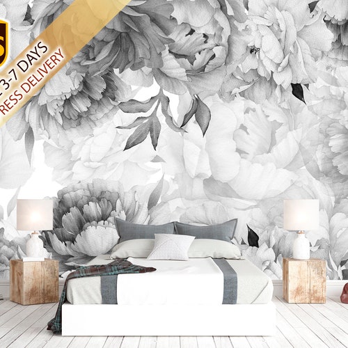 Dark Floral Wallpaper Removable Wallpaper Flowers Black and - Etsy