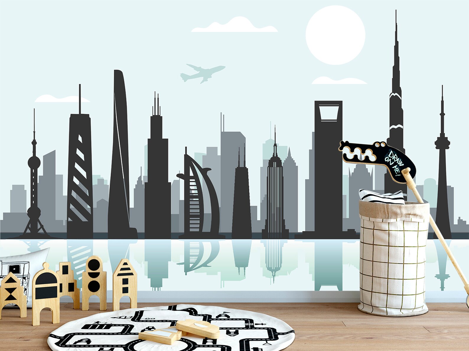 Buildings Houses Skyscraper Wallpaper Boys Room. Town Wall - Etsy