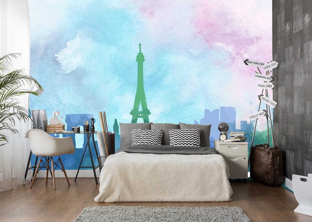 Paris Accent Wallpaper Removable. Cityscape Wall Mural. Eiffel Tower ...