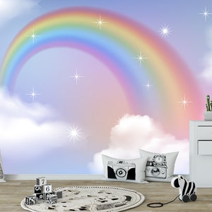 Rainbow Wallpaper Kids Removable Colorful Wallpaper Painting Rainbow ...