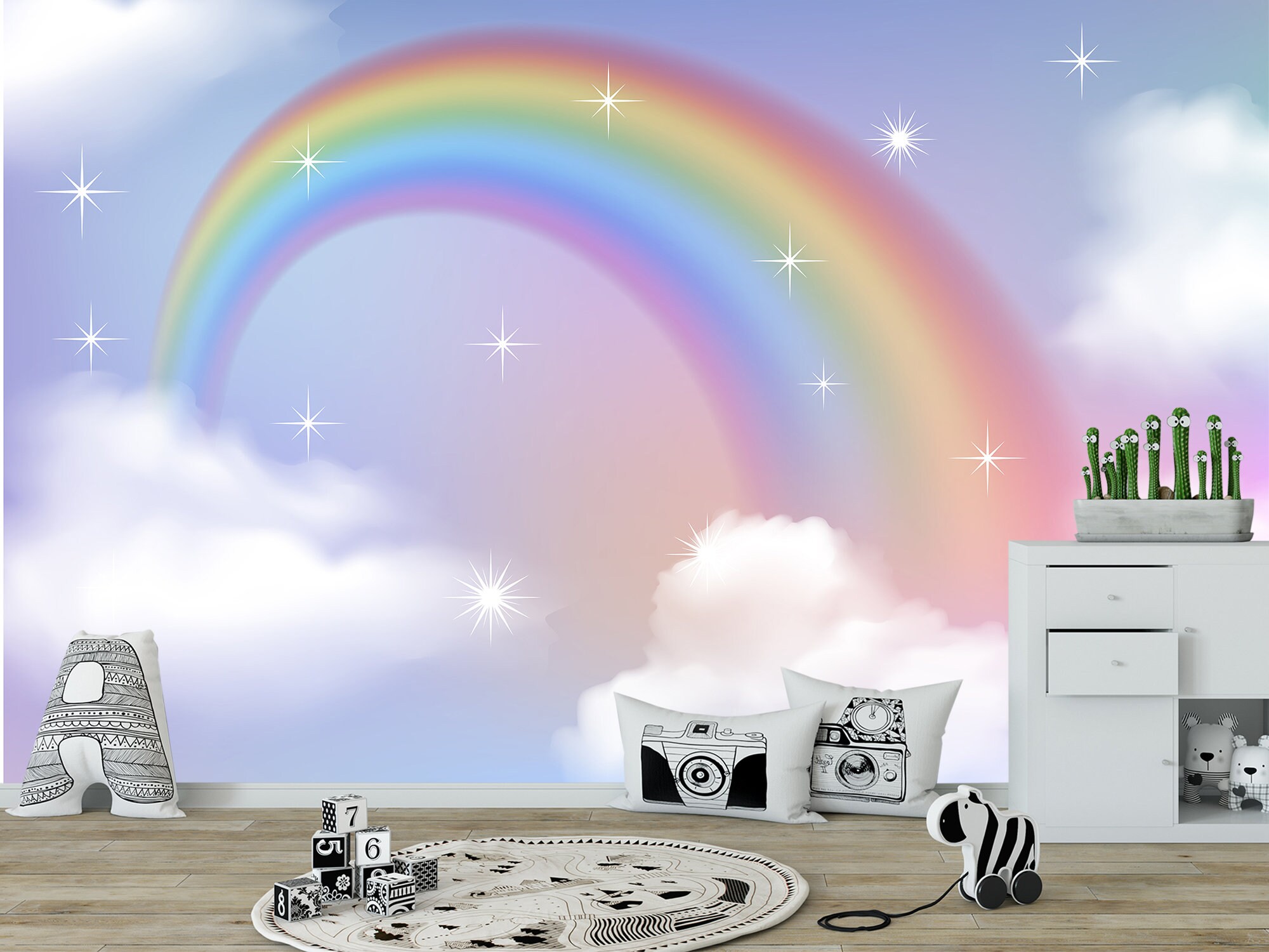 Rainbow Wallpaper Kids Removable Colorful Wallpaper Painting | Etsy