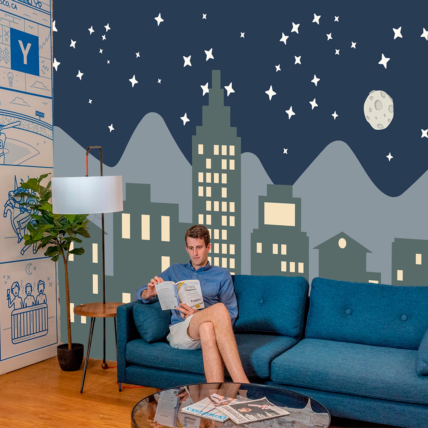 Night City Wallpaper Boys Room Buildings Houses Skyline Wall | Etsy