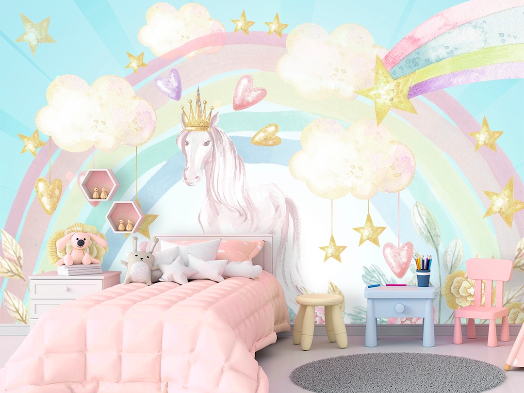 Unicorn Wallpaper for Girls Room Removable / Unicorn Wall Mural Peel ...