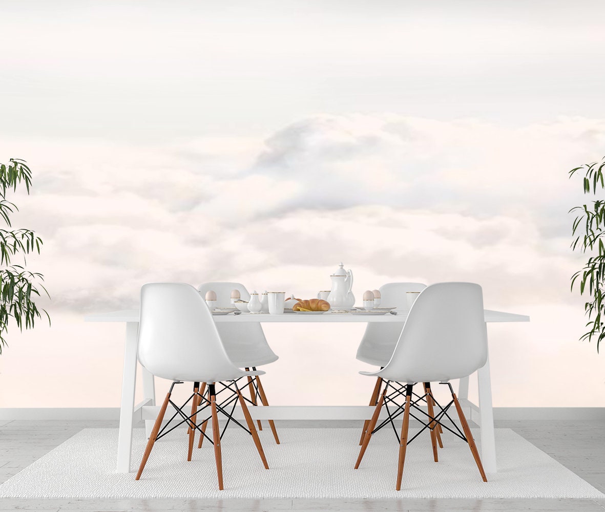 White Sky and Clouds Wall Mural 3D Clouds Watercolor Wallpaper - Etsy