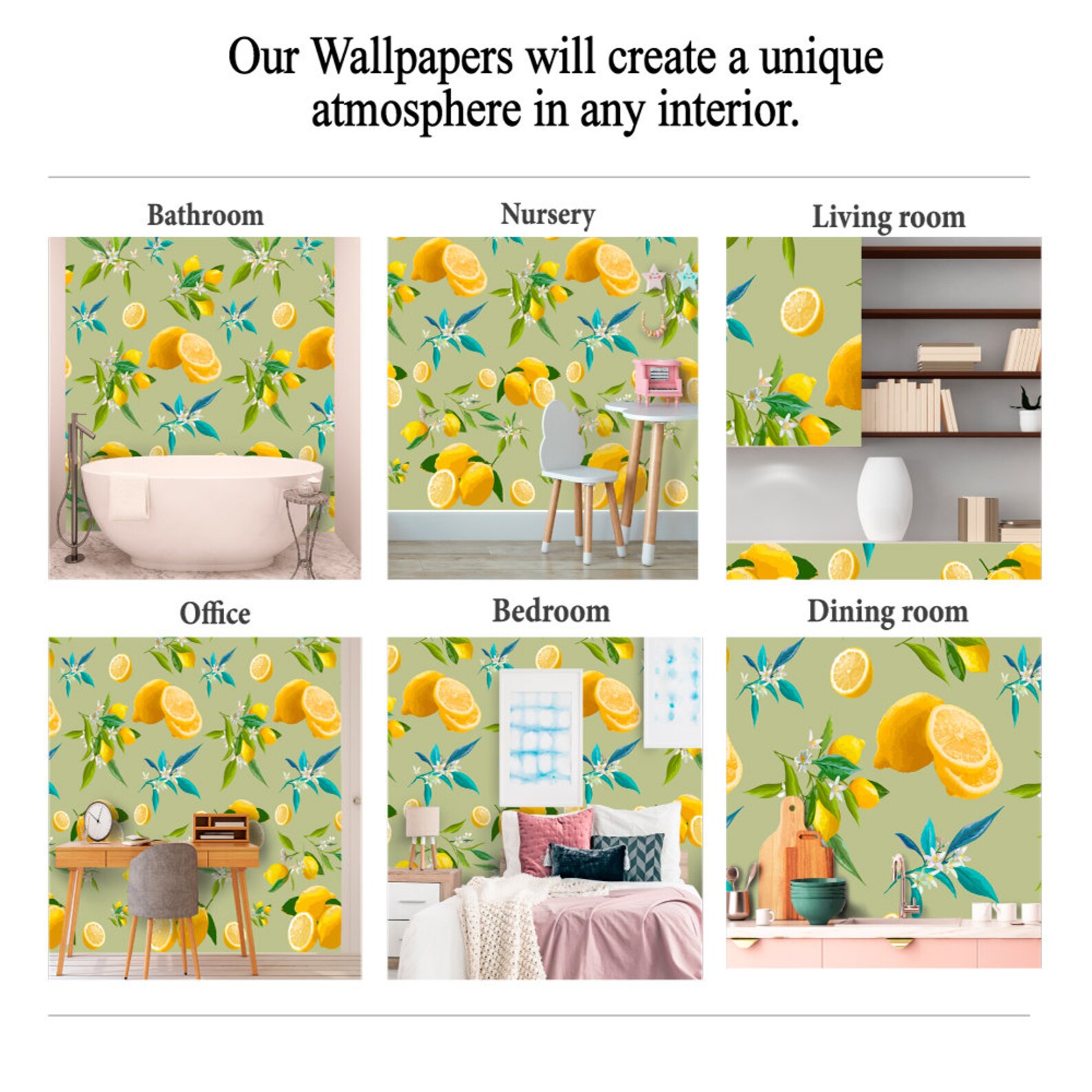 Lemon Wallpaper. Lemons With Leaves Wallpaper. Floral - Etsy