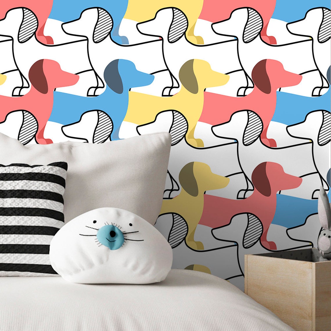 Abstract Dogs Puzzle Wallpaper for Kids. Nursery Wall Mural. | Etsy