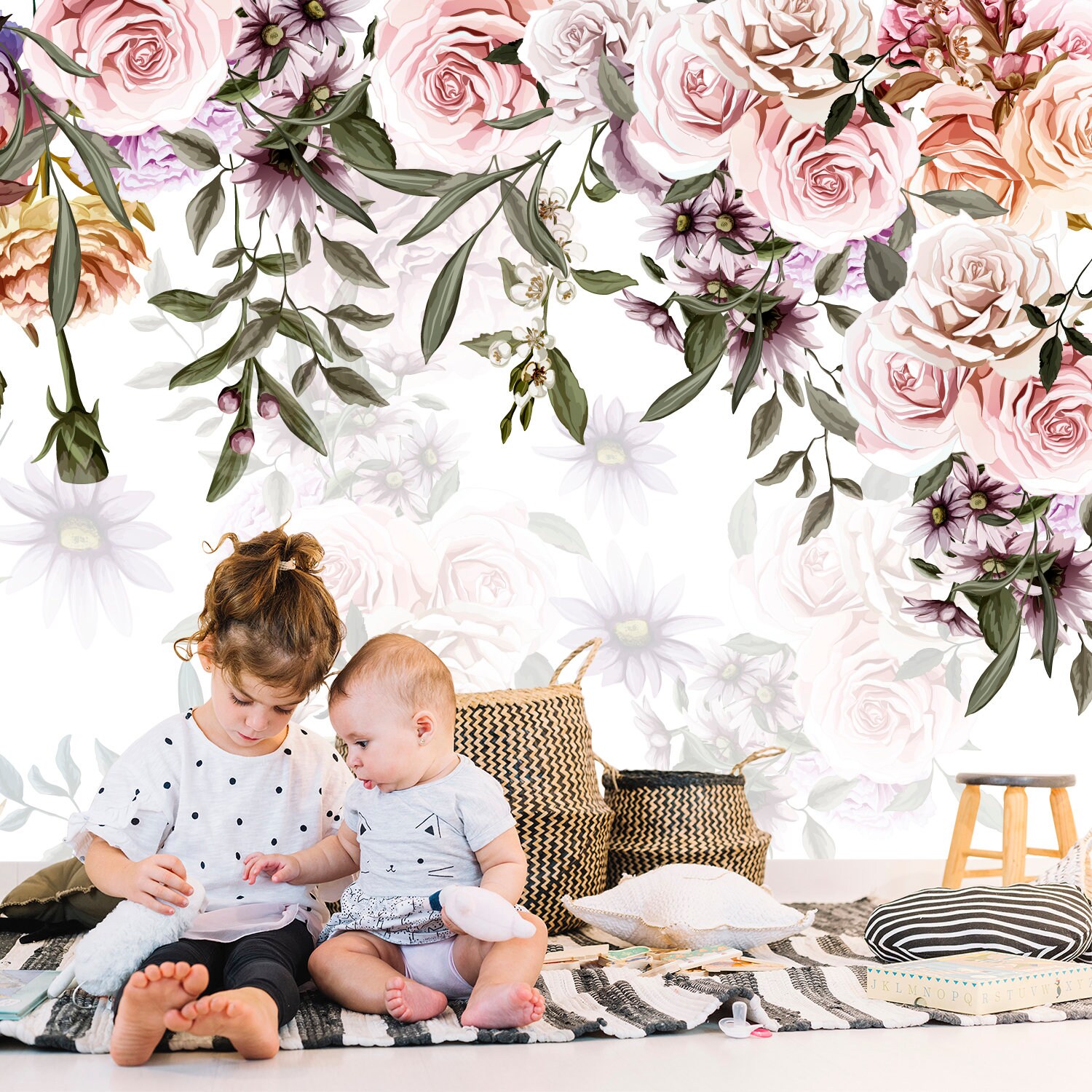 Rose Flowers Wallpaper. Floral Wallpaper for Girl's - Etsy