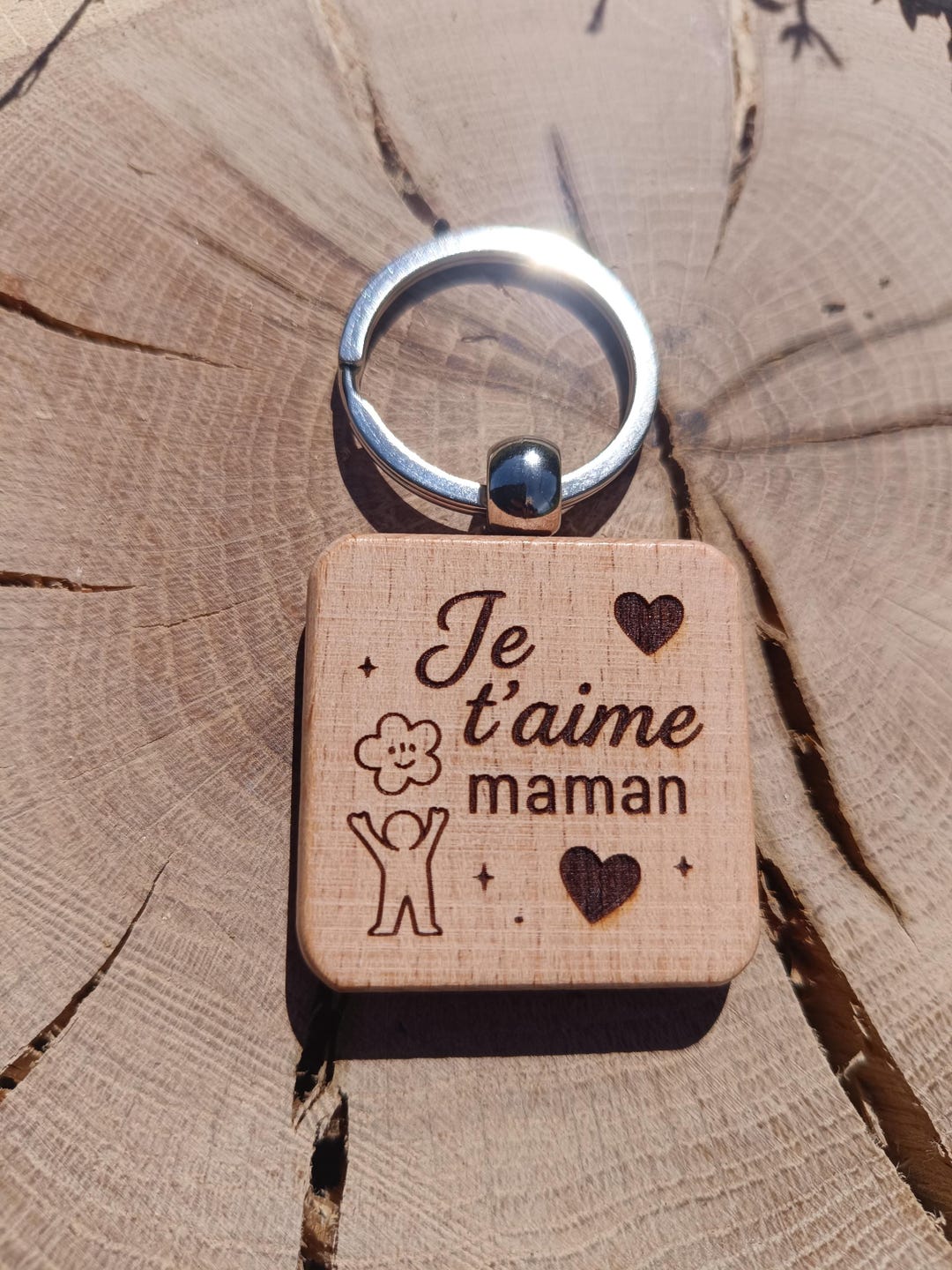 Engraved Wooden Keychain, I Love You Mom, Couple Family Gift ...
