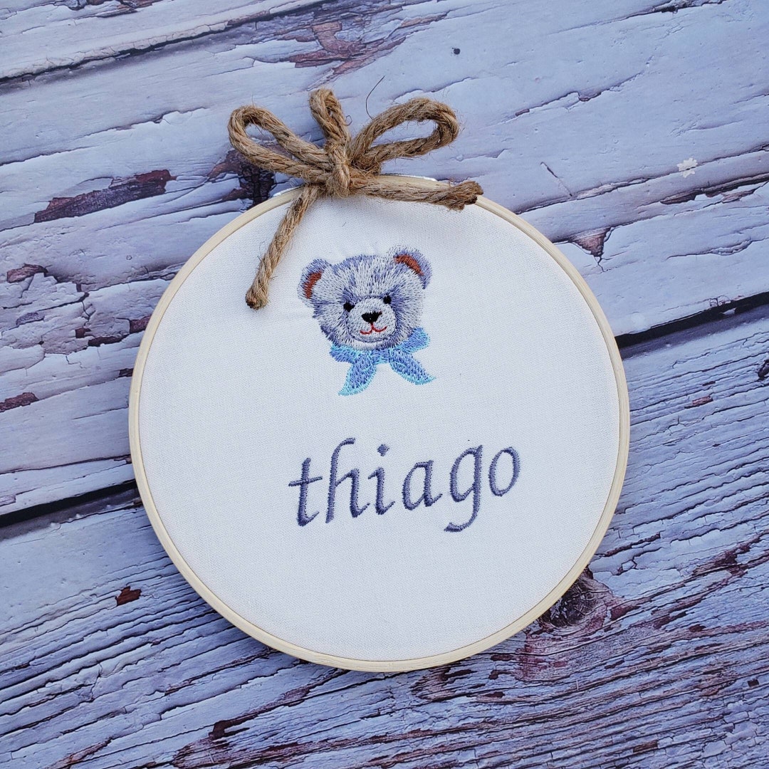 Embroidered Teddy Bear Hoop Art: Custom Baby Name Wall Decor - Etsy