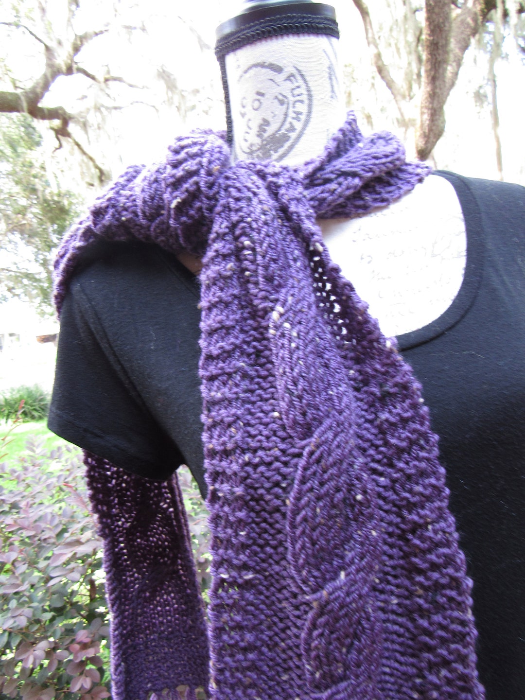 Custom Knit Boho Scarf, Finished Crochet Scarf, Purple Knitted Rustic ...