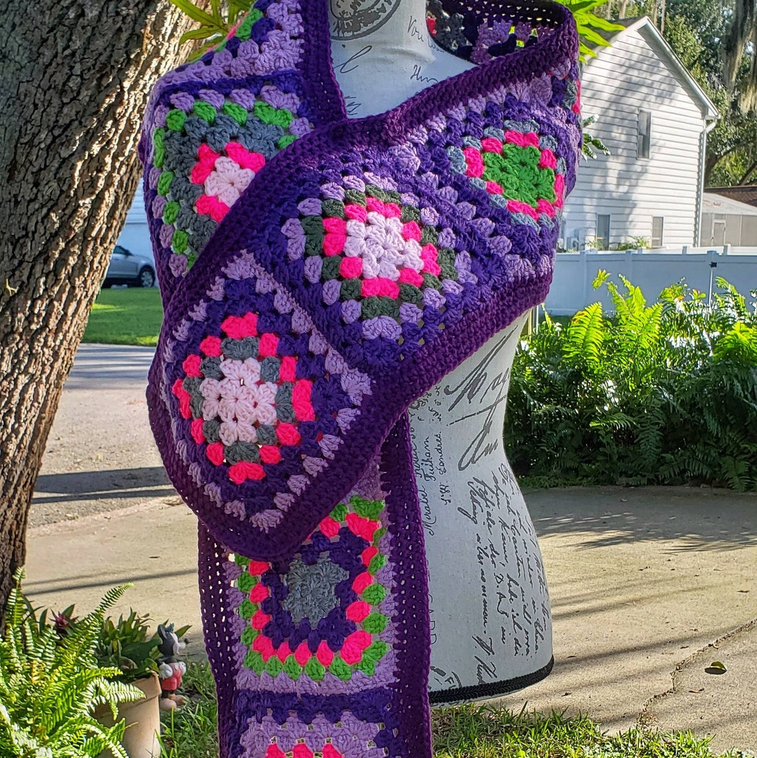 Handmade Granny Square Crochet Scarf: Retro Boho Shawl - Etsy