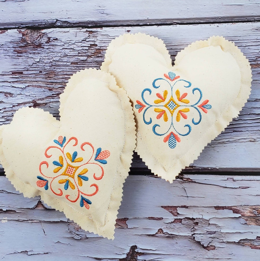 Custom Embroidery Rosemaling Hearts Pillows, Adorable Set of Two Cotton ...
