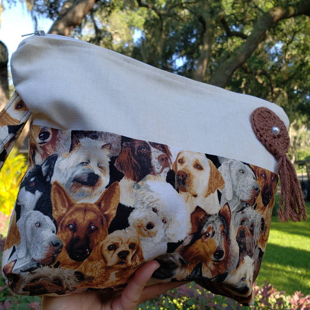 Handmade Dog Clutch Bag: Beige Canvas Makeup Organizer, Mom's Gift - Etsy