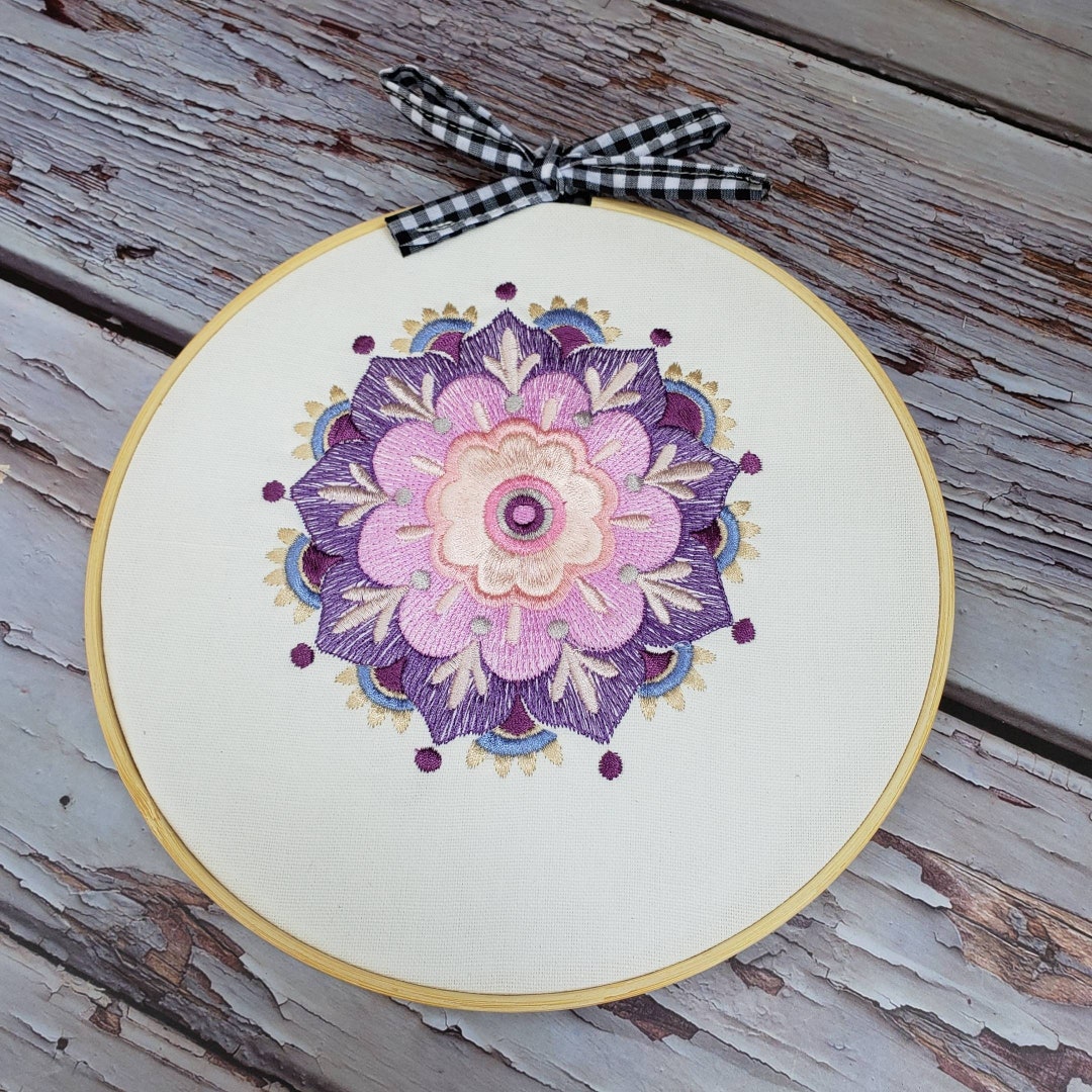 Purple Mandala Embroidery Hoop Art: Handmade Plaid Bow Wall Hanging - Etsy