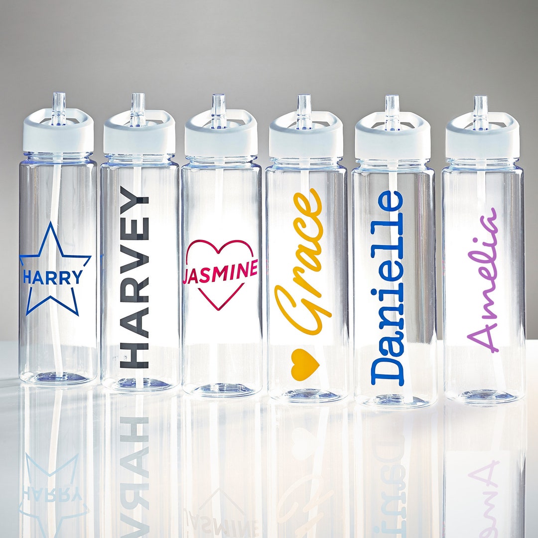 Personalised Drinks Water Bottle Reusable Clear Bottle White Lid 750ml ...