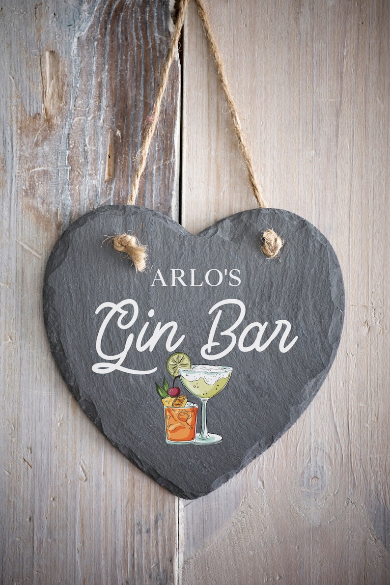 Personalised Slate Gin Bar Sign: Hanging Heart Gift - Etsy